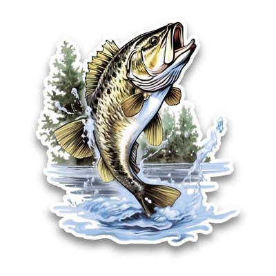 Jumping Bass Fish Watercolour Vinyl Sticker Decal Car Window Scrapbook ...