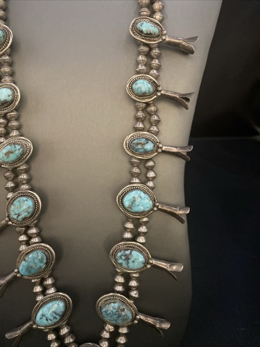 Sterling Native Rare Spider Web Dry Creek Turquoise Squash Blossom Naja ...