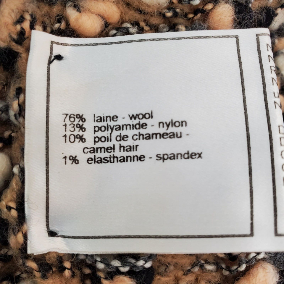 AUTH "COCO" CHANEL TAN/MULTI KNIT BOULCE WOOL BLEND COWLNECK CAMELIA ...