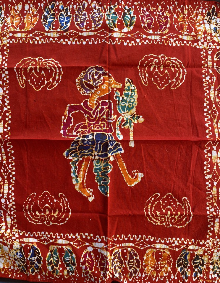 Indonesia Batik Handkerchief Red Shadow Puppet Design Java | eBay
