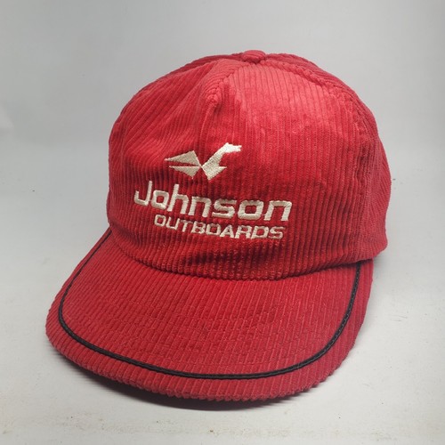 VINTAGE Johnson Outboards Snapback Hat Cap Adult Corduroy Red 80s ...