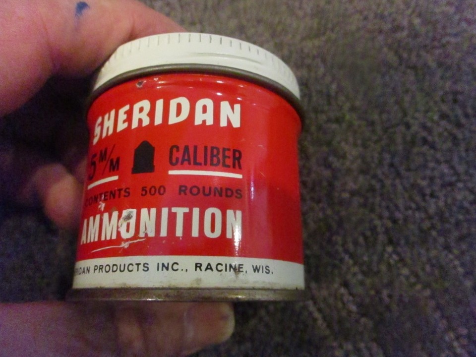 Vintage Sheridan 5mm/ Airgun Pellets (500) Red and White Tin about half ...