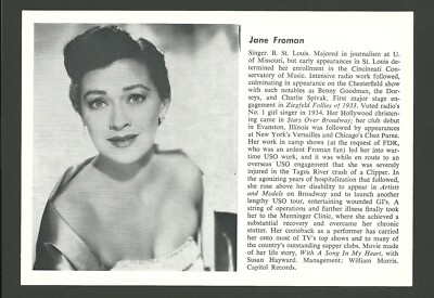 Jane Froman Singer Radio Ziegfeld Follies Black and White Photo ...