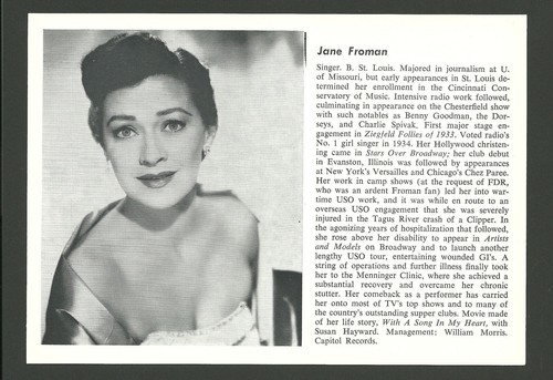 Jane Froman Singer Radio Ziegfeld Follies Black and White Photo ...