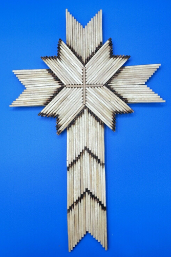 Vintage Folk Art Cross Wooden Burnt Matchstick Cross Tramp Wall Hanging ...