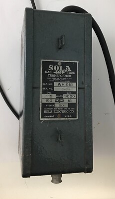 SOLA GAS TUBE TRANSFORMER, CAT. NO. WH918, Pri. 115V Sec. 9000V, 190VA ...