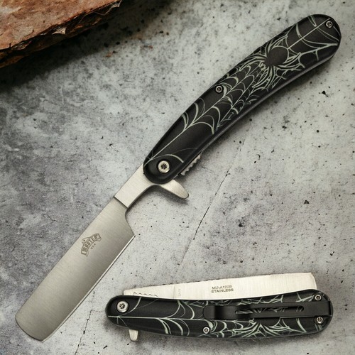 Spring-Assist Folding Knife Straight Razor 3.75" Blade Black Widow ...