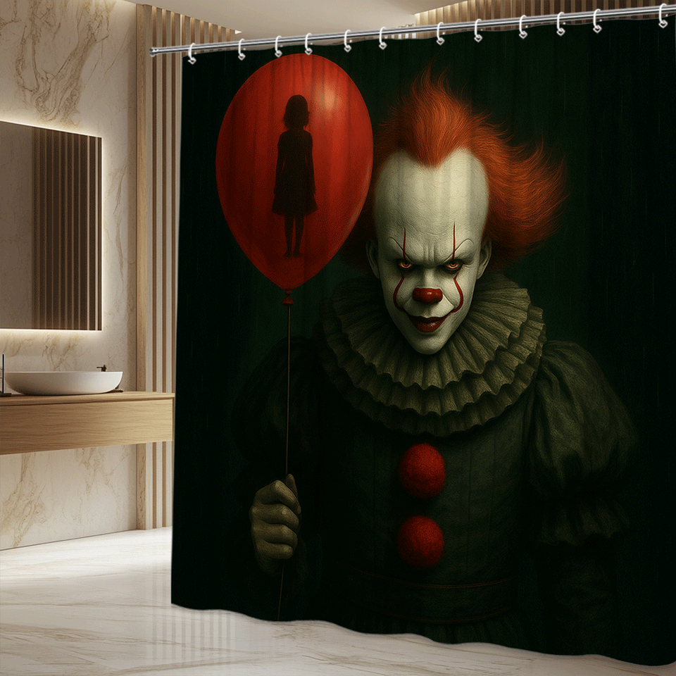 Creepy Halloween Shower Curtain with Clown and Red Balloon | eBay UK