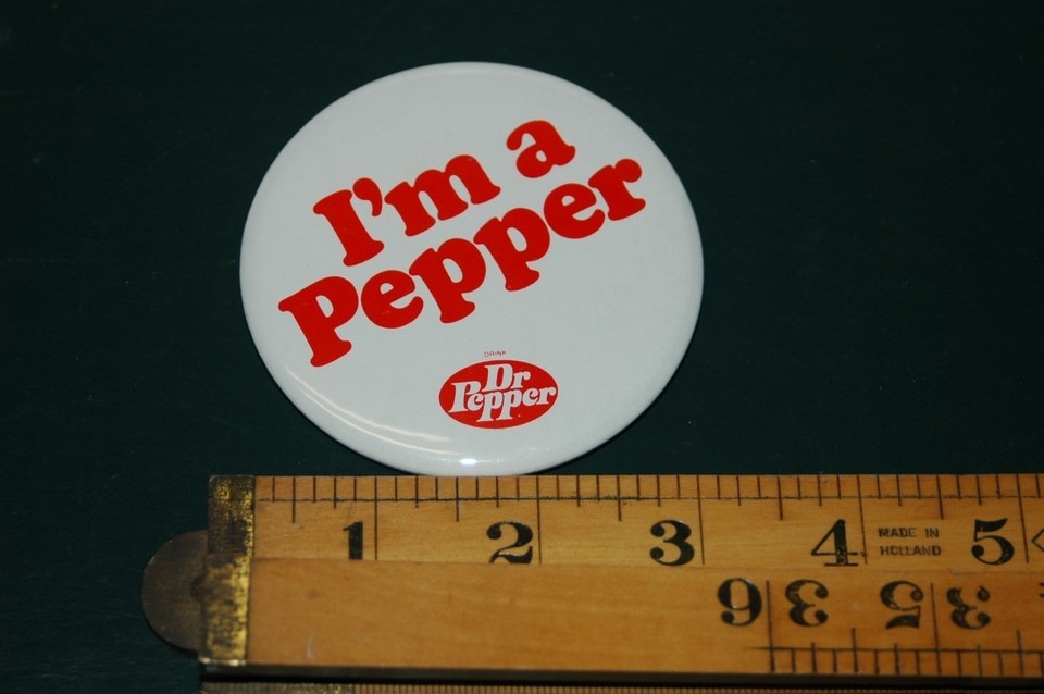 TWO (2) DR DR. PEPPER "I'M A PEPPER" PIN BACK 3" BUTTONS SODA ...