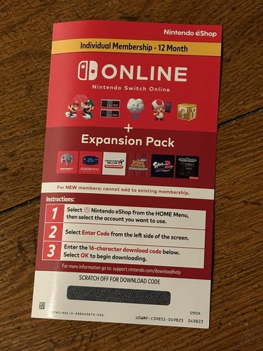 Nintendo Switch Online + Expansion Pack 12-Month Individual Membership ...