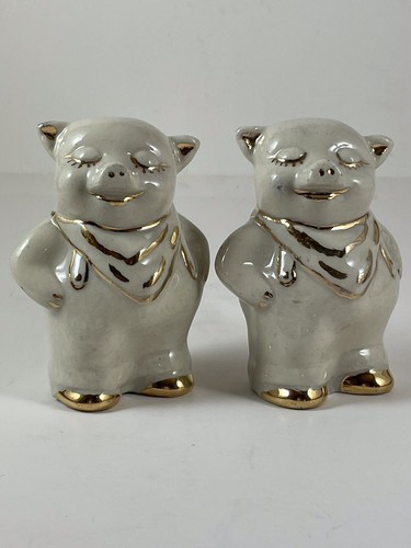 Shawnee Pottery Pigs Salt & Pepper Shaker Set Cream Gold Edging Vintage | eBay