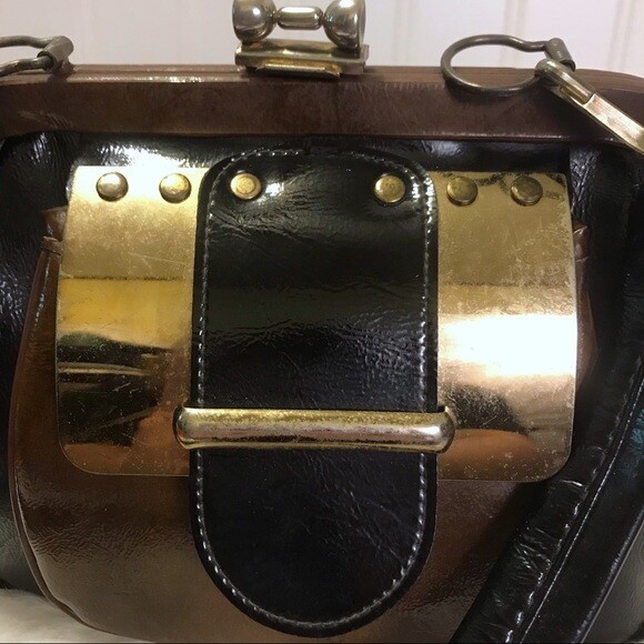 Vintage Women's Vinyl and Metal Frame Barrel Handbag Mixed Media | eBay