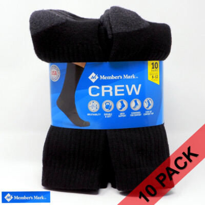 Men Crew Socks 10 Pair Pack Member's Mark 75% Cotton Sizes 6-12 Black,2 ...