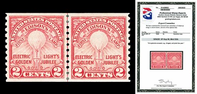 Scott 656 1929 2c Edison Mint Coil Line Pair Graded XF-Sup 95 H with ...