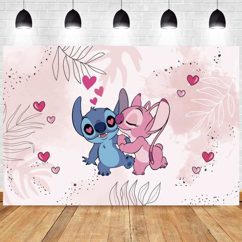 Stitch Angel Backdrop Happy Birthday Decorations Baby Shower Party ...