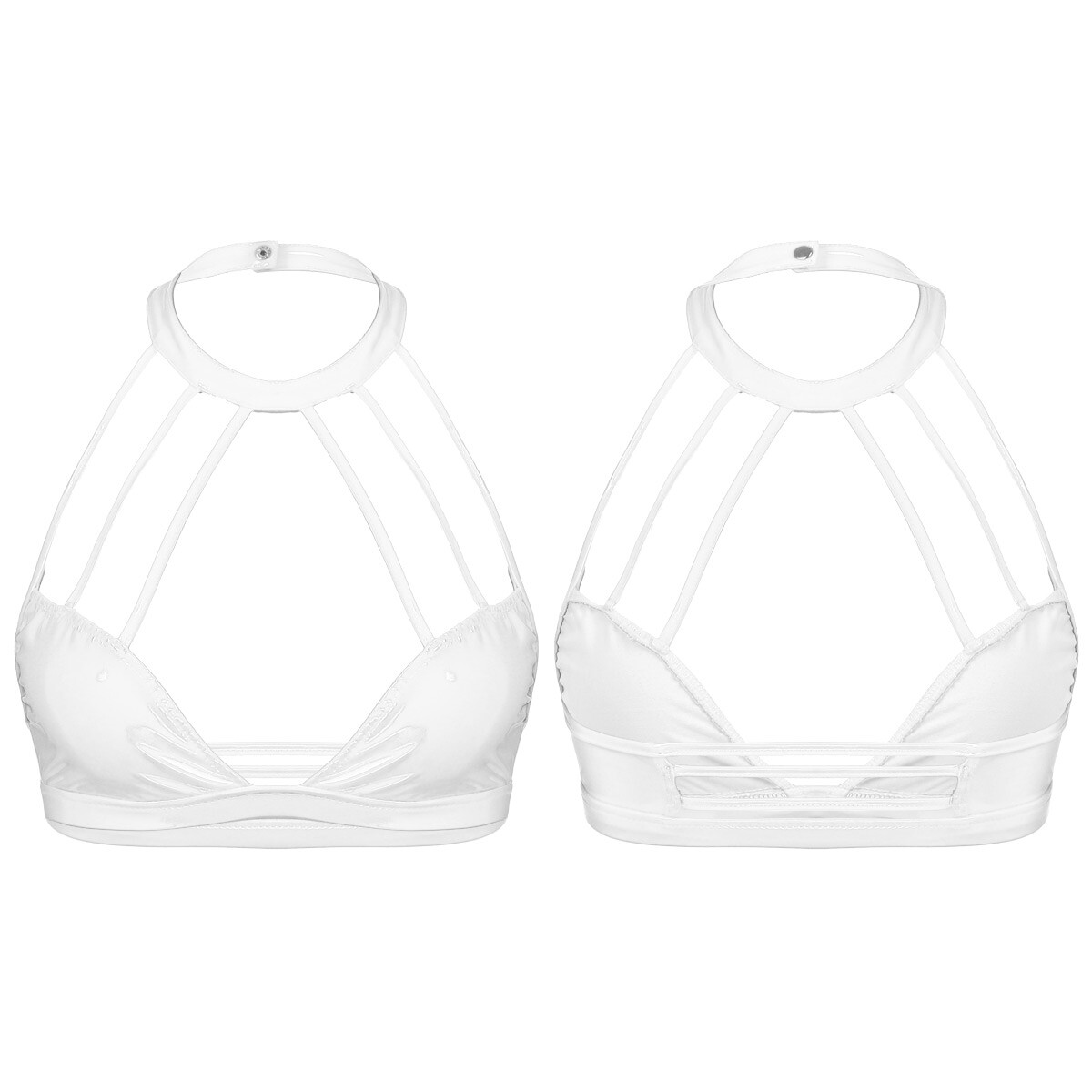 Womens Strapless Open Cups Top Sleeveless Crop Vest Wet Look Punk Tank ...