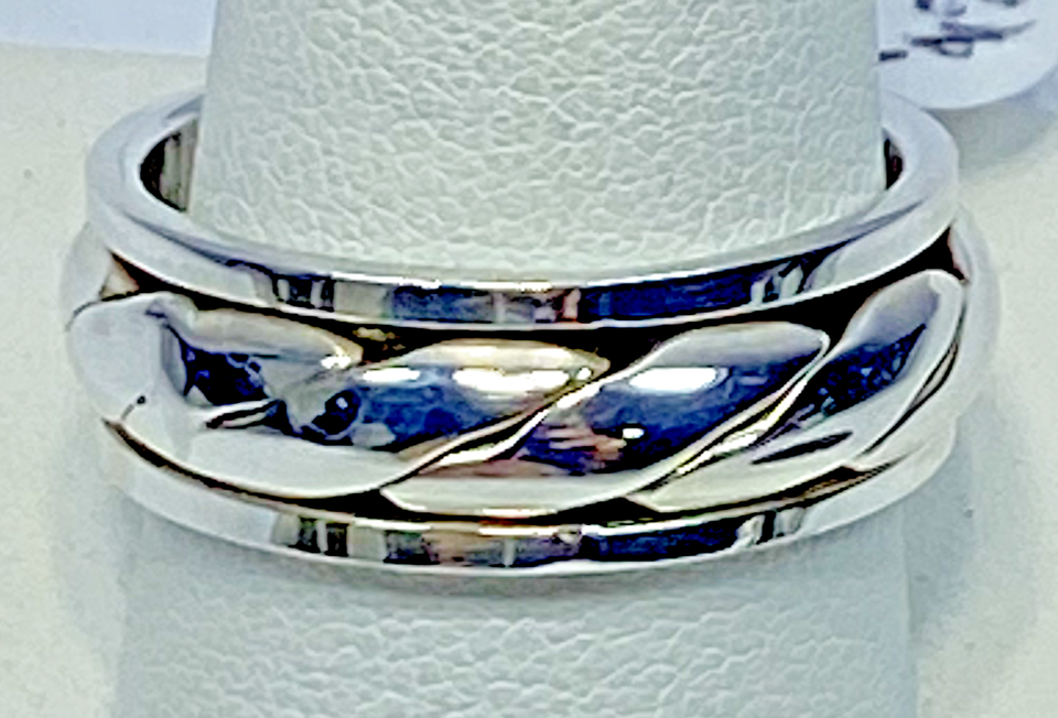 Vintage JC Signed Sterling Silver Spinner Ring Size 11 NOS Gift Box 10g ...