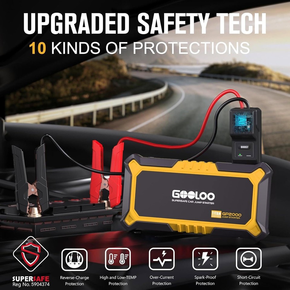 GOOLOO New GP2000 Jump Starter 2000A Car Starter Battery Pack 12V ...