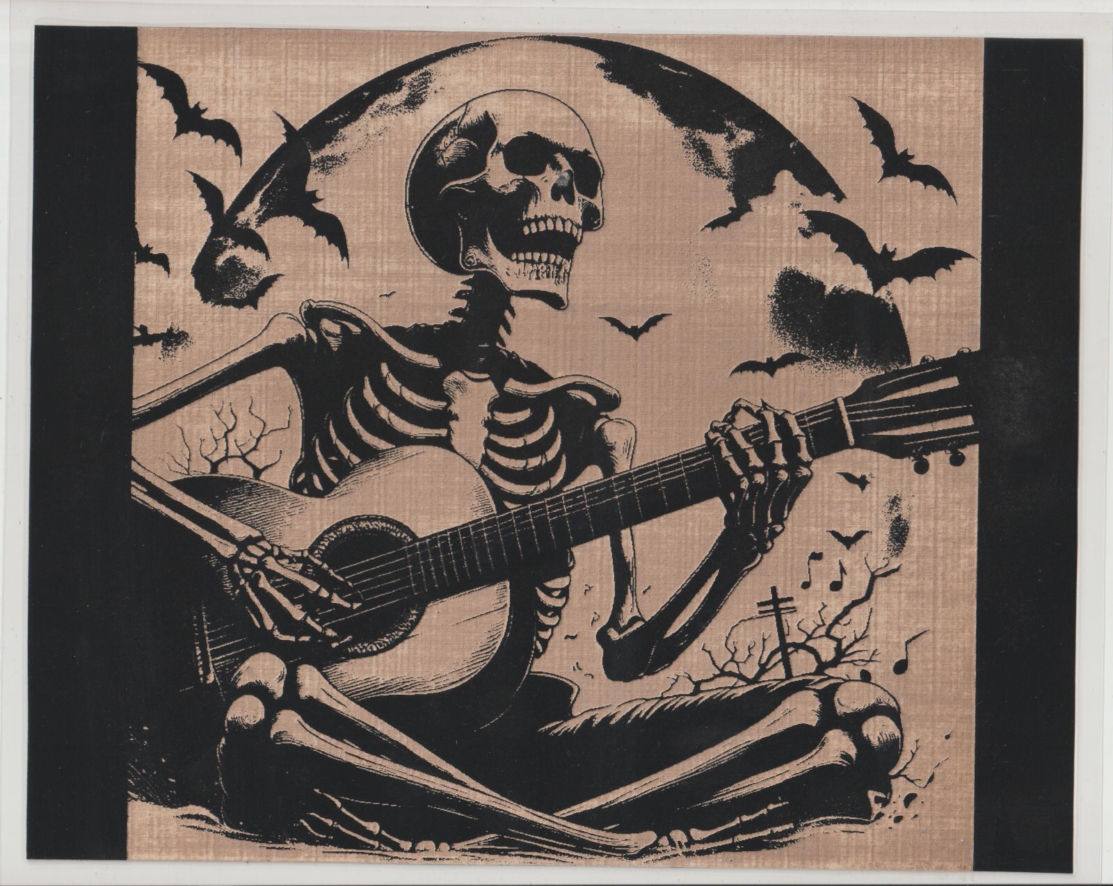 Skeleton with Guitar Scratchboard Art 8 x 10 | eBay