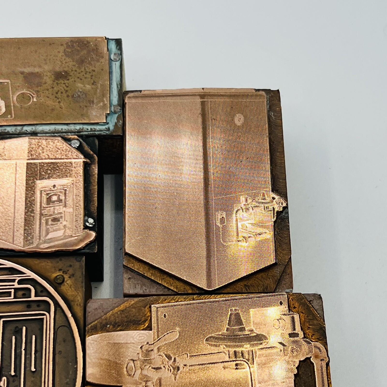 Lot Of 8 VTG Printing Letterpress Wood Copper Printing Blocks Furnace ...