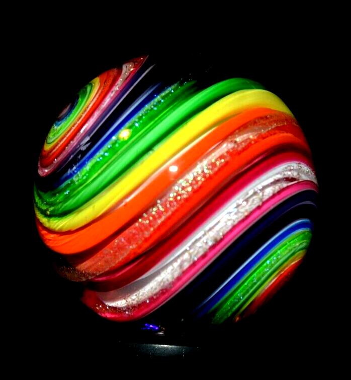 EDDIE SEESE GLASS MARBLE/1.527"-DICHROIC RAINBOW-ROYAL,ORANGE,YELLOW ...