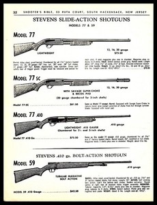1964 STEVENS Model 77 SC, .410 Slide-Action & 59 Bolt-Action Shotgun AD ...