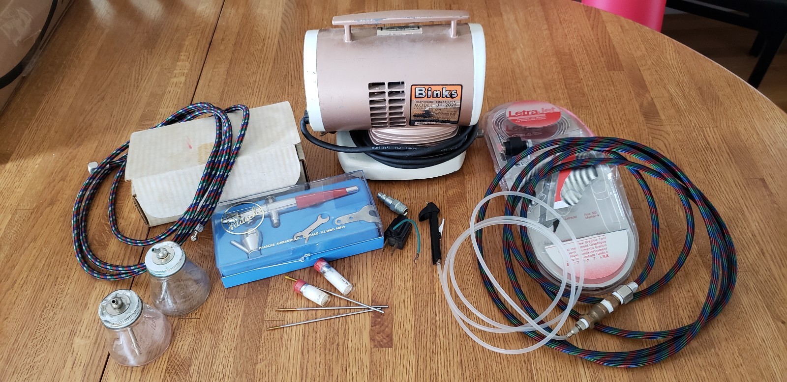 Vintage Binks 34-2025 Diaphragm Compressor + Paasche VL3 airbrush +hose ...