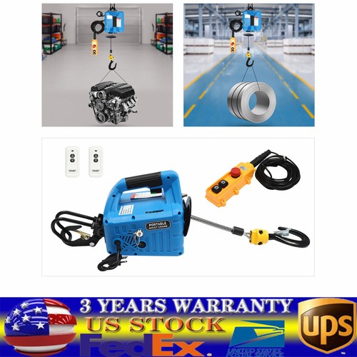 110V Portable Electric Hoist Winch Engine Crane Lifting ww/ 2 Remotes ...