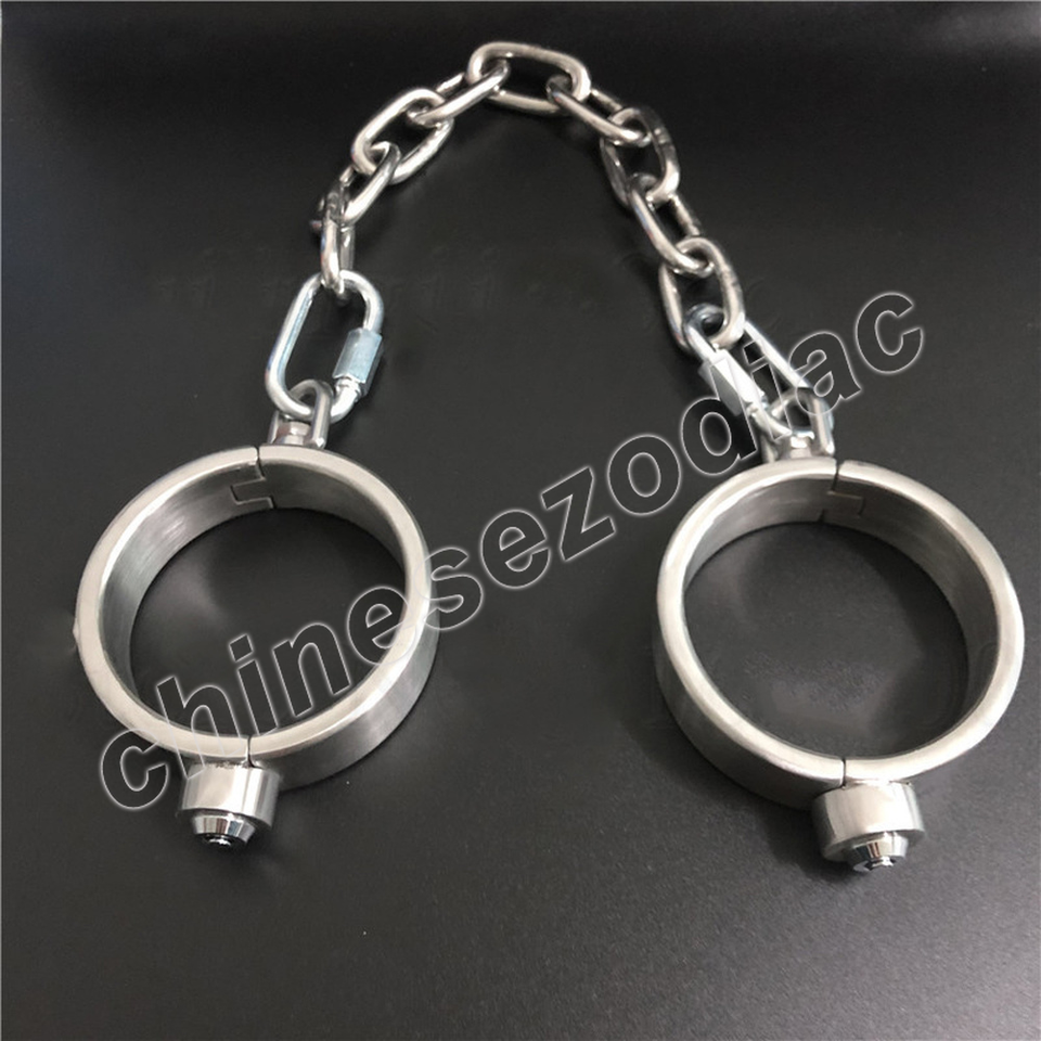 Heavy Stainless Steel Handcuffs Shackle Ankle Cuffs& Collar Removable ...