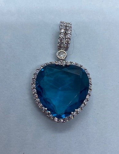 Stauer Designer Signed 925 Sterling Silver CZ Blue Heart Pendant Only 1 ...
