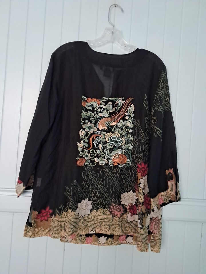 Citron Santa Monica Sheer Blouse Sz XL Cotton Silk Blend 3/4 Sleeve ...