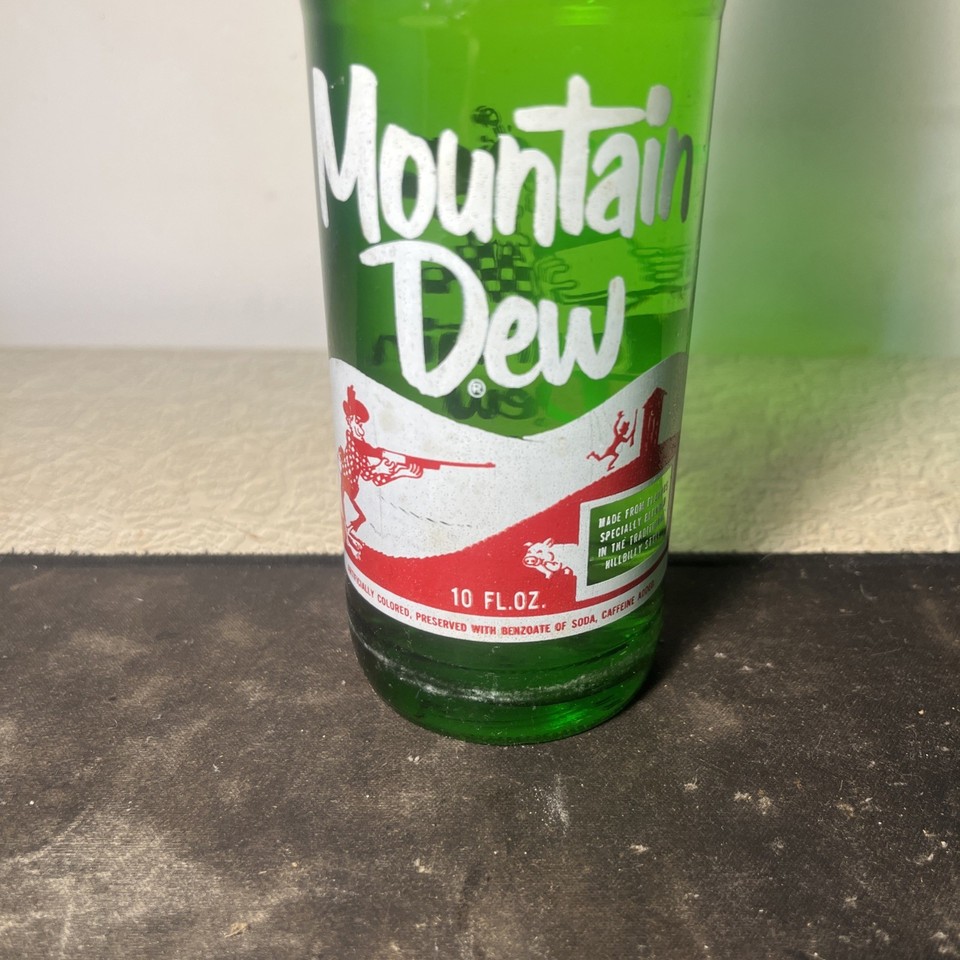 Full 10 Oz. Hillbilly Mountain Dew Green Soda Bottle, Laughing Pig | eBay