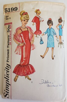 Complete Vtg 60s SEXY WIGGLE PAGEANT DRESS Simplicity 5199 CHILD SZ 8 ...