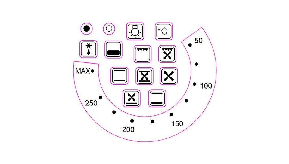 OVEN TEMPERATURE sticker decals with numbers 50-250-Max+13 OVEN SYMBOL ...