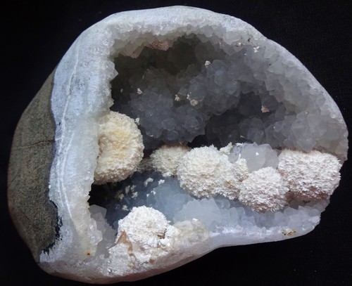 STUNNING OKENITE BALLS IN AMETHYST MATRIX GEODE ROCKS MINERALS SPECIMEN ...