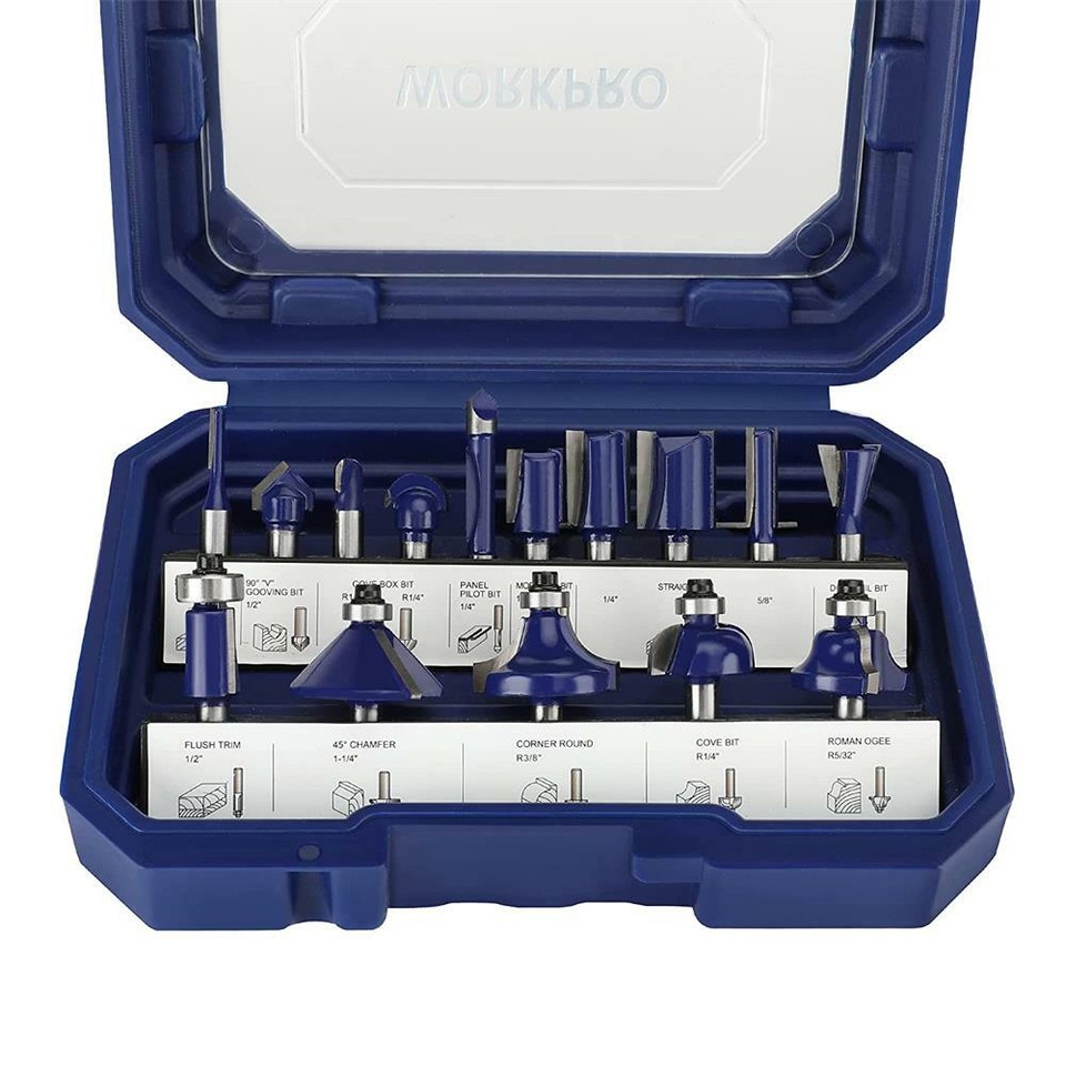 WORKPRO 15PC 1/4" Shank Router Bits Set Tungsten CARBIDE TIPPED ROUTER ...