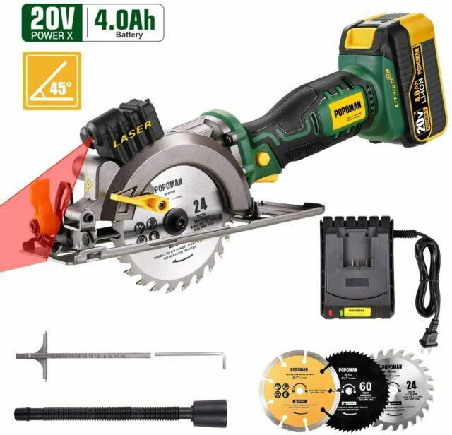 POPOMAN Cordless Circular Saw 4.0ah 20v 4 500rpm Saw With Laser 3 Fast ...