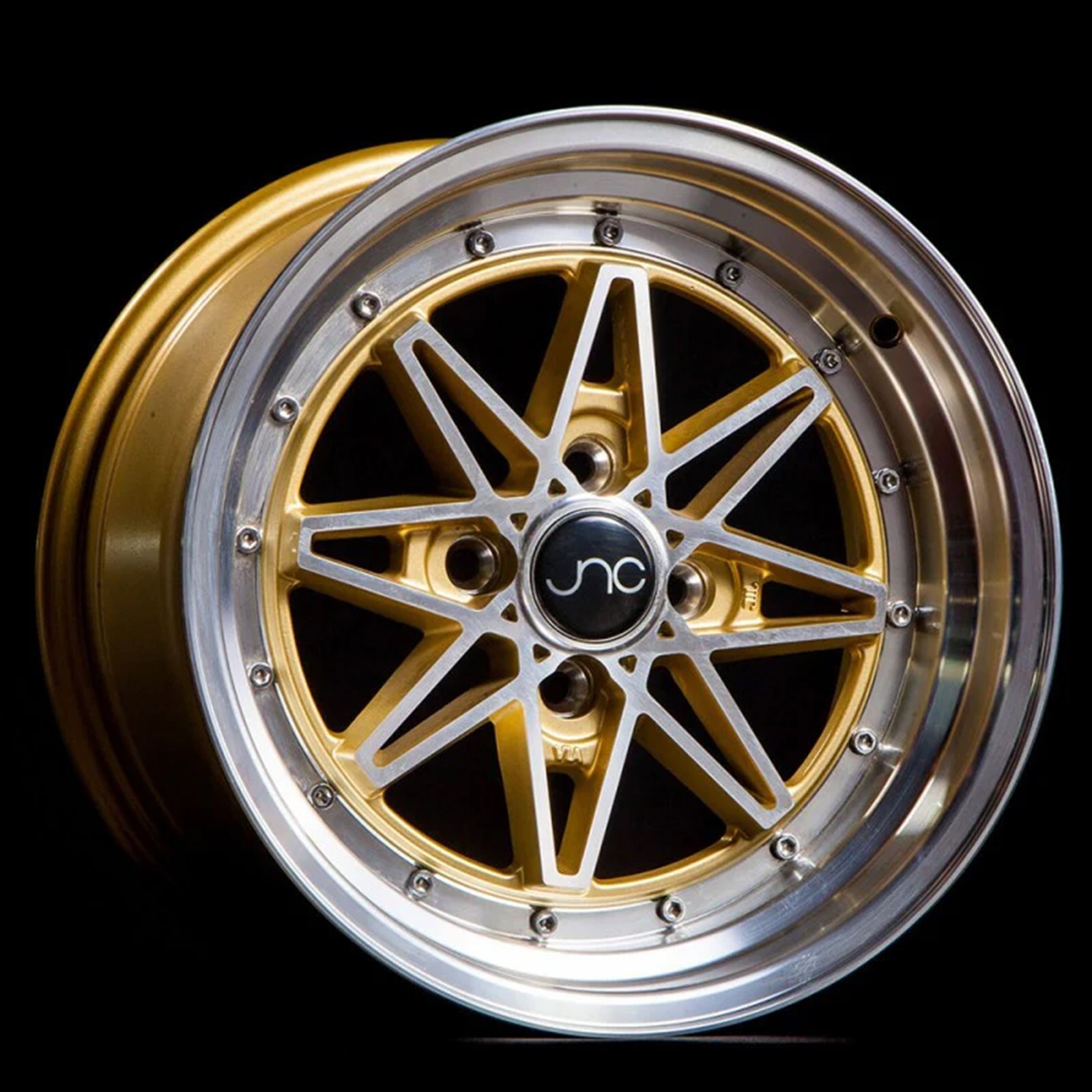 JNC002 JNC Wheels Rim 15x8 JDM Gold with Silver Machined Face Lip 4x100 ...