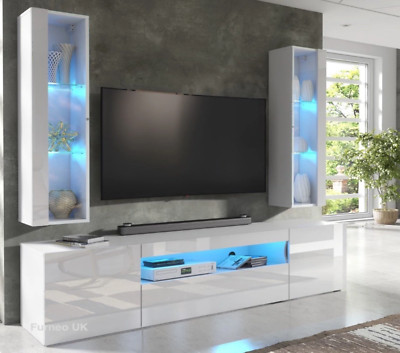 TV Unit White High Gloss &Matt Living Room Set Stand Display Cabinets ...