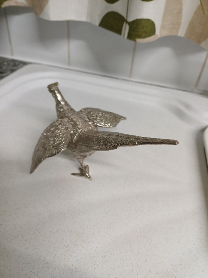 VINTAGE SILVER PLATED PHEASANT SCULPTURES FIGURES DISPLAYING FIGHTING 8 ...