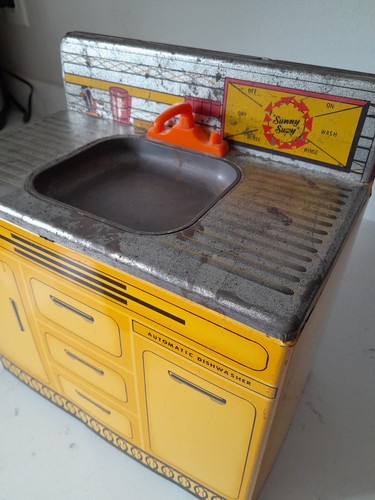 Antique Vintage Tin Litho Kitchen Toy Wolverine Sunny Suzy Dishwasher ...