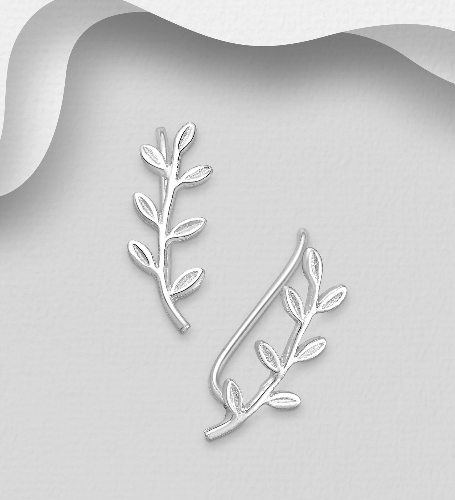 925 STERLING SILVER Ear Crawler Climber Cuff Crystal Leaf Earring Pair ...