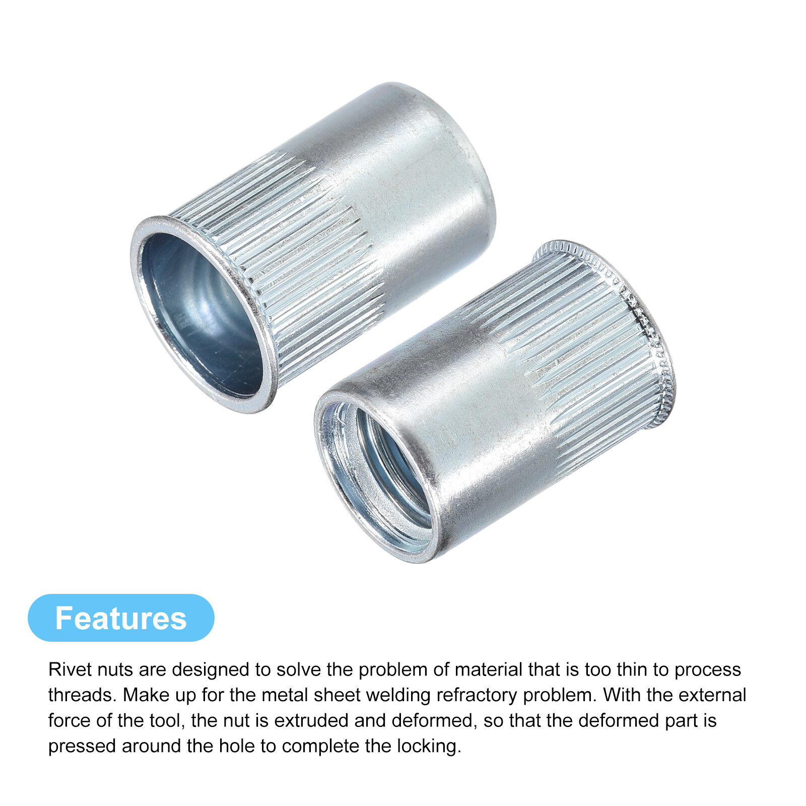 M12 Rivet Nuts, 50pcs Zinc Plated Carbon Steel Flat Head Threaded ...