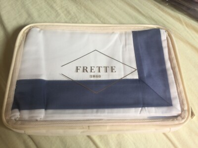 $380 FRETTE FLYING COTTON SATEEN 1 KING SHAM MILK WHITE MINERAL BLUE ...