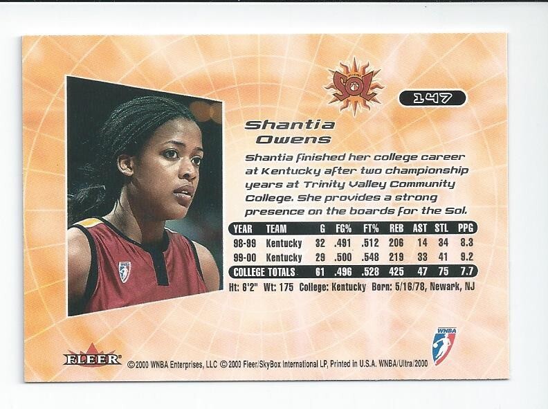 Shantia Owens 2000 Ultra WNBA Rookie Card #147 | eBay