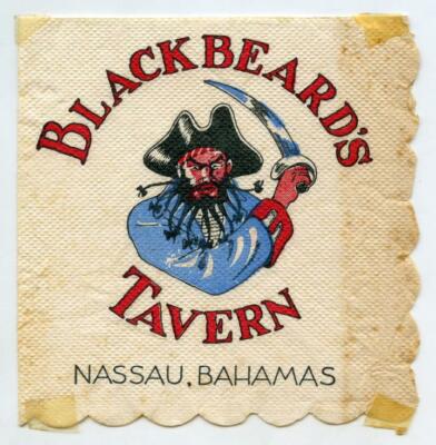 Vintage 1950s Blackbeard's Tavern Cocktail Napkin Nassau Bahamas Pirate ...