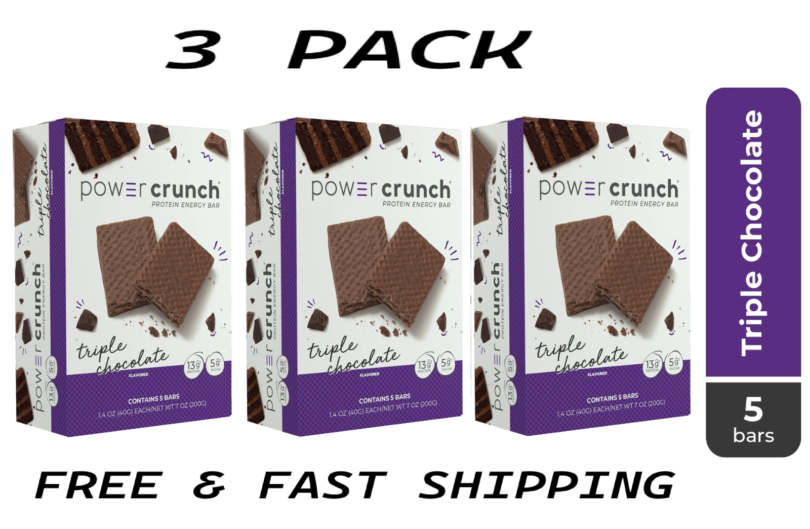 Power Crunch Original Protein Bars, Triple Chocolate, 1.4 oz, 5 Count (3 PACK) | eBay