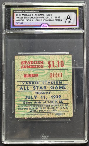 1939 1st MLB All-Star Game Ticket Stub iCert A Yankee Stadium Lou ...