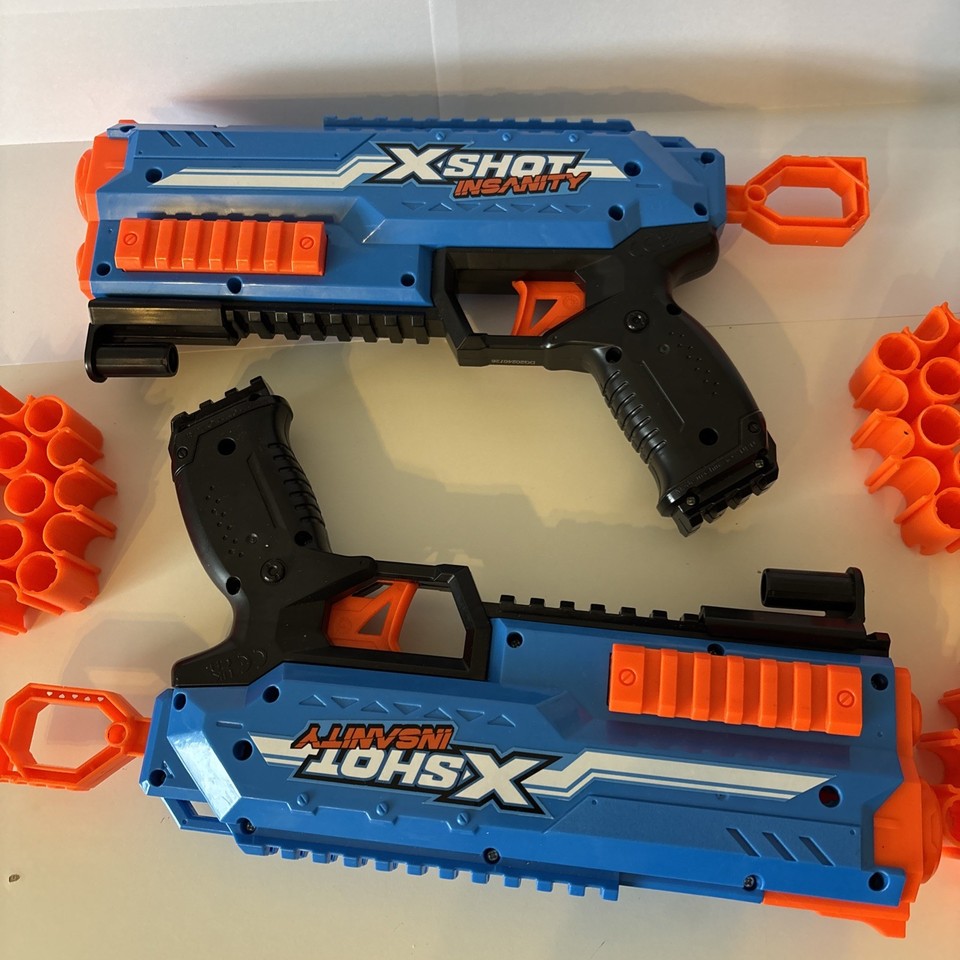 X-Shot Insanity Manic Blaster Hand Gun x2 with Round Dart Holders ...