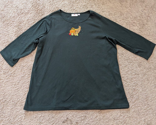 Quacker Factory Embroidered Shirt Top Sz 2X Fall Thanksgiving ...